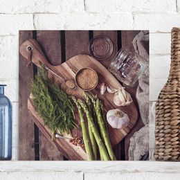 Bilderwelten Leinwandbild Kulinarisch modern Kunstdruck braun - Spargel Rustikal - Wandbild XXL K&uuml;che
