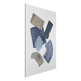 Alu Dibond Outdoor Bild - Pinselbl&ouml;cke in Blau und Braun - originell blau modern wetterfest Deko Wohnzimmer Schlafzimmer