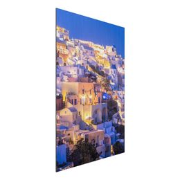 Alu Dibond Outdoor Bild - Santorini at night - Stadt blau Motiv wetterfest Architektur Wohnzimmer Schlafzimmer