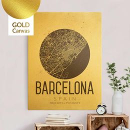 Bilderwelten Leinwandbild - Hochformat Stadtplan Barcelona - Retro