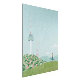 Bilderwelten Alu Dibond Outdoor Bild originell bunt Illustration wetterfest - Reiseposter - Seoul - Asia Wohnzimmer Schlafzimmer