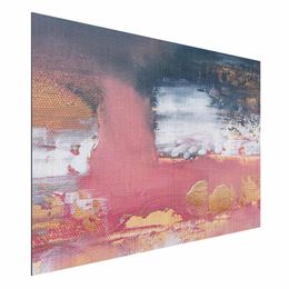 Alu Dibond Outdoor Bild - Rosa Sturm mit Gold - originell rosa Abstrakt wetterfest Deko Wohnzimmer Schlafzimmer
