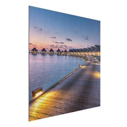 Bilderwelten Alu Dibond Outdoor Bild Strand orange Motiv wetterfest - Sonnenuntergang im Paradies - Sonnenuntergang Wohnzimmer Schlafzimmer