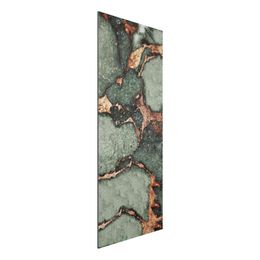 Alu Dibond Outdoor Bild - Spiel der Farben Farngr&uuml;n und Gold - gr&uuml;n Illustration Aquarell Deko Wohnzimmer Schlafzimmer