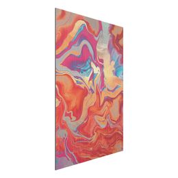 Alu Dibond Outdoor Bild - Spiel der Farben Goldenes Feuer - rot Illustration Aquarell Deko Wohnzimmer Schlafzimmer
