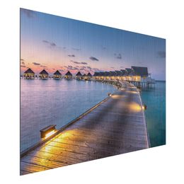 Bilderwelten Alu Dibond Outdoor Bild Strand orange Motiv wetterfest - Sonnenuntergang im Paradies - Sonnenuntergang Wohnzimmer Schlafzimmer