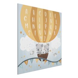 Bilderwelten Alu Dibond Outdoor Bild Fahrzeuge pastell Illustration wetterfest - ABC - Lernen wie im Flug - Ballon Kinderzimmer Baby M&auml;dchen Jungen