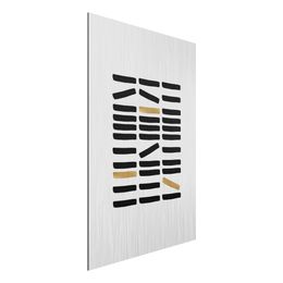 Bilderwelten Alu Dibond Outdoor Bild originell schwarz weiss modern wetterfest - Schwarze und Goldene Balken - Deko Wohnzimmer Schlafzimmer