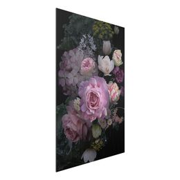 Alu Dibond Outdoor Bild - Rosentraum Bouquet - Blumen rosa Landhaus wetterfest Rose Wohnzimmer Schlafzimmer