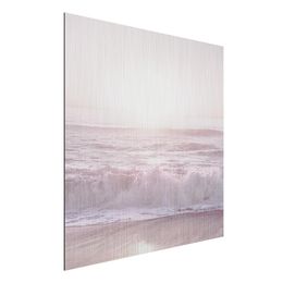 Alu Dibond Outdoor Bild - Sonnenuntergang in zartem Rosa - Strand rosa Motiv wetterfest Karibik Wohnzimmer Schlafzimmer