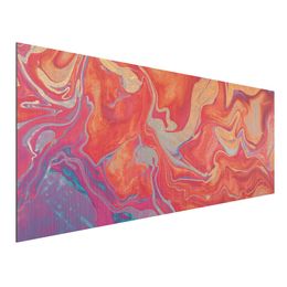 Alu Dibond Outdoor Bild - Spiel der Farben Goldenes Feuer - rot Illustration Aquarell Deko Wohnzimmer Schlafzimmer
