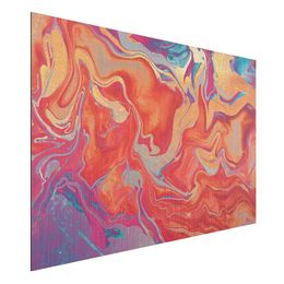 Bilderwelten Alu Dibond Outdoor Bild rot Illustration Aquarell - Spiel der Farben Goldenes Feuer - Deko Wohnzimmer Schlafzimmer