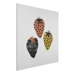 Bilderwelten Alu Dibond Outdoor Bild Kulinarisch schwarz Illustration wetterfest - Skandinavische Erdbeeren - Obst K&uuml;che