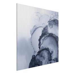 Bilderwelten Alu Dibond Outdoor Bild blau Illustration Aquarell - Spiel der Farben Blaue Tusche - Deko Wohnzimmer Schlafzimmer