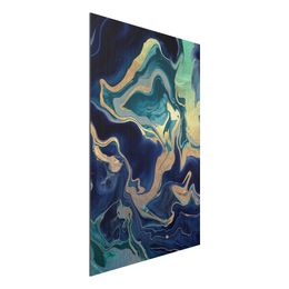 Bilderwelten Alu Dibond Outdoor Bild blau Illustration Aquarell - Spiel der Farben Indigo Feuer - Deko Wohnzimmer Schlafzimmer