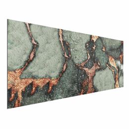 Alu Dibond Outdoor Bild - Spiel der Farben Farngr&uuml;n und Gold - gr&uuml;n Illustration Aquarell Deko Wohnzimmer Schlafzimmer
