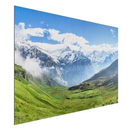 Bilderwelten Alu Dibond Outdoor Bild Natur gr&uuml;n Motiv wetterfest - Schweizer Alpenpanorama - Schweiz Wohnzimmer Schlafzimmer