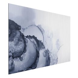 Bilderwelten Alu Dibond Outdoor Bild blau Illustration Aquarell - Spiel der Farben Blaue Tusche - Deko Wohnzimmer Schlafzimmer