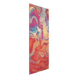 Alu Dibond Outdoor Bild - Spiel der Farben Goldenes Feuer - rot Illustration Aquarell Deko Wohnzimmer Schlafzimmer