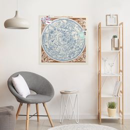 Bilderwelten Glasbild Weltkarte Vintage blau Glas Wandbild - Vintage Sternenkarte N&ouml;rdliche Hemissphere - Himmel Wohnzimmer Schlafzimmer