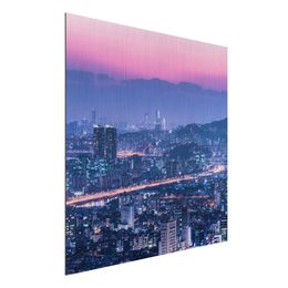 Alu Dibond Outdoor Bild - Skyline von Seoul - Stadt blau Motiv wetterfest Asia Wohnzimmer Schlafzimmer