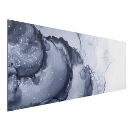 Alu Dibond Outdoor Bild - Spiel der Farben Blaue Tusche - blau Illustration Aquarell Deko Wohnzimmer Schlafzimmer