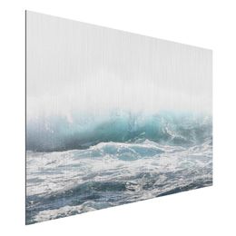 Alu Dibond Outdoor Bild - Gro&szlig;e Welle Hawaii - Strand blau Motiv wetterfest Meerblick Wohnzimmer Schlafzimmer
