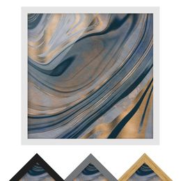 Bilderwelten Bild mit Rahmen originell blau Abstrakt inkl. Rahmung - Edelstein Saphir und Kupfer - Deko Wohnzimmer Schlafzimmer