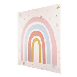 Bilderwelten Alu-Dibond Outdoor Bild Gro&szlig;er Regenbogen mit Sternen und P&uuml;nktchen