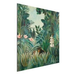 Alu Dibond Outdoor Bild - Henri Rousseau - Dschungel am &Auml;quator - Wald t&uuml;rkis Vintage wetterfest B&auml;ume Wohnzimmer Schlafzimmer