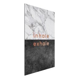 Bilderwelten Alu Dibond Outdoor Bild Spr&uuml;che schwarz weiss modern wetterfest - Inhale Exhale Kupfer und Marmor - Spr&uuml;che Wohnzimmer Schlafzimmer