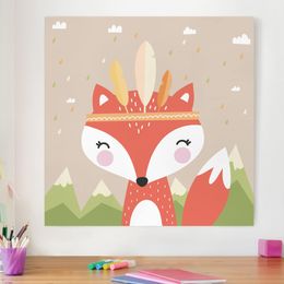 Bilderwelten Leinwandbild Tiere Illustration Kunstdruck rot - Indianerfuchs - Indianer XXL Kinderzimmer Baby M&auml;dchen Jungen