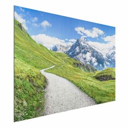 Alu Dibond Outdoor Bild - Grindelwald Panorama - Natur gr&uuml;n Motiv wetterfest Schweiz Wohnzimmer Schlafzimmer