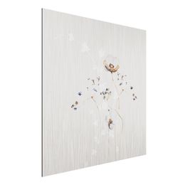 Alu Dibond Outdoor Bild - Japanisches Ikebana - Blumen beige Illustration wetterfest Deko Wohnzimmer Schlafzimmer