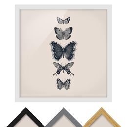 Bilderwelten Bild mit Rahmen Tusche Schmetterlinge auf Beige