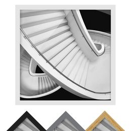 Bilderwelten Bild mit Rahmen Stadt schwarz weiss Motiv inkl. Rahmung - Schwarz Wei&szlig;e Treppenarchitektur - Architektur Wohnzimmer Schlafzimmer