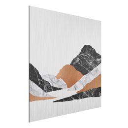 Bilderwelten Alu Dibond Outdoor Bild Natur grau Abstrakt wetterfest - Landschaft in Marmor und Kupfer II - Berg Wohnzimmer Schlafzimmer