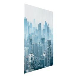 Alu Dibond Outdoor Bild - K&uuml;hles Shanghai - Stadt blau Motiv wetterfest Architektur Wohnzimmer Schlafzimmer