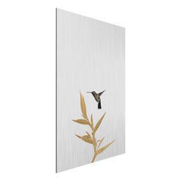 Bilderwelten Alu-Dibond Outdoor Bild Kolibri und tropische goldene Blüte II