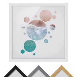 Bilderwelten Bild mit Rahmen Strand blau Fotomontage inkl. Rahmung - Ozeane im Kreis II - Deko Wohnzimmer Schlafzimmer