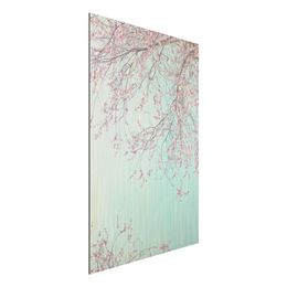 Bilderwelten Alu Dibond Outdoor Bild Blumen t&uuml;rkis Motiv wetterfest - Kirschbl&uuml;tensehnsucht - Kirschbl&uuml;te Wohnzimmer Schlafzimmer