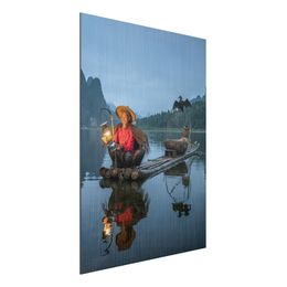 Bilderwelten Alu-Dibond Outdoor Bild Kormoranfischer am Abend