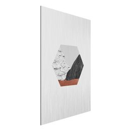 Alu Dibond Outdoor Bild - Kupferberge Geometrie im Hexagon - schwarz weiss Illustration wetterfest Geometrisch Jugendzimmer