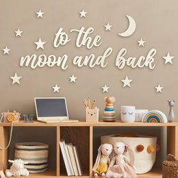 Bilderwelten Wanddeko Holz 3D-Schriftzug To the moon and back - Sterne