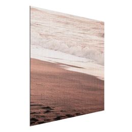 Alu Dibond Outdoor Bild - Kalifornien Sonnenuntergang - Strand rosa Motiv wetterfest Meerblick Wohnzimmer Schlafzimmer