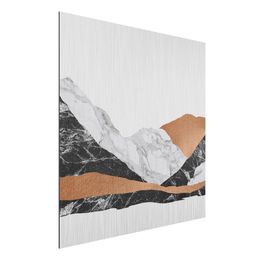 Bilderwelten Alu Dibond Outdoor Bild Natur grau Abstrakt wetterfest - Landschaft in Marmor und Kupfer - Berg Wohnzimmer Schlafzimmer