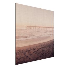 Bilderwelten Alu Dibond Outdoor Bild Strand rosa Motiv wetterfest - Kalifornien Halbmond K&uuml;ste - Meerblick Wohnzimmer Schlafzimmer