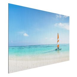 Alu Dibond Outdoor Bild - Katamaran auf dem Indischen Ozean - Strand t&uuml;rkis Tropisch wetterfest Karibik Wohnzimmer Schlafzimmer