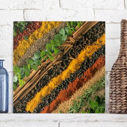Bilderwelten Leinwandbild Kulinarisch Orientalisch Kunstdruck orange - Gew&uuml;rzstreifen - Wandbild XXL K&uuml;che