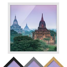 Bilderwelten Bild mit Rahmen Natur gr&uuml;n Motiv inkl. Rahmung - Sakralgeb&auml;ude in Bagan - Asia Wohnzimmer Schlafzimmer